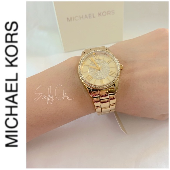 Michael Kors | Accessories | Nwt Authentic Mk Gold Tone Pave Dial Watch ...
